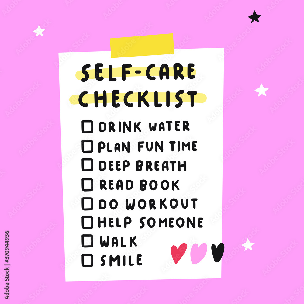 Personal Self Care Checklist Illustration On Pink Background Stock