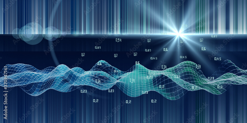 Abstract infographics with wavy glow grid data with bllured lines on ...