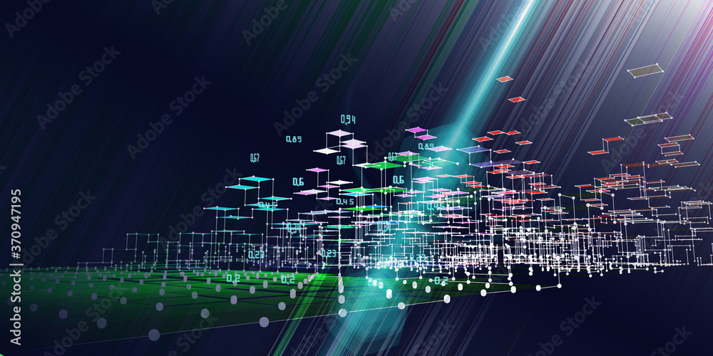 Abstract analysis algorithms data background with blurred lines. 3d ...