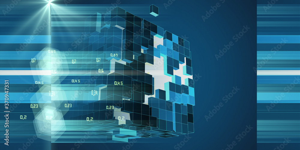 Abstract visualization analyze algorithm big group cubes data. Big data. Quantum virtual ...