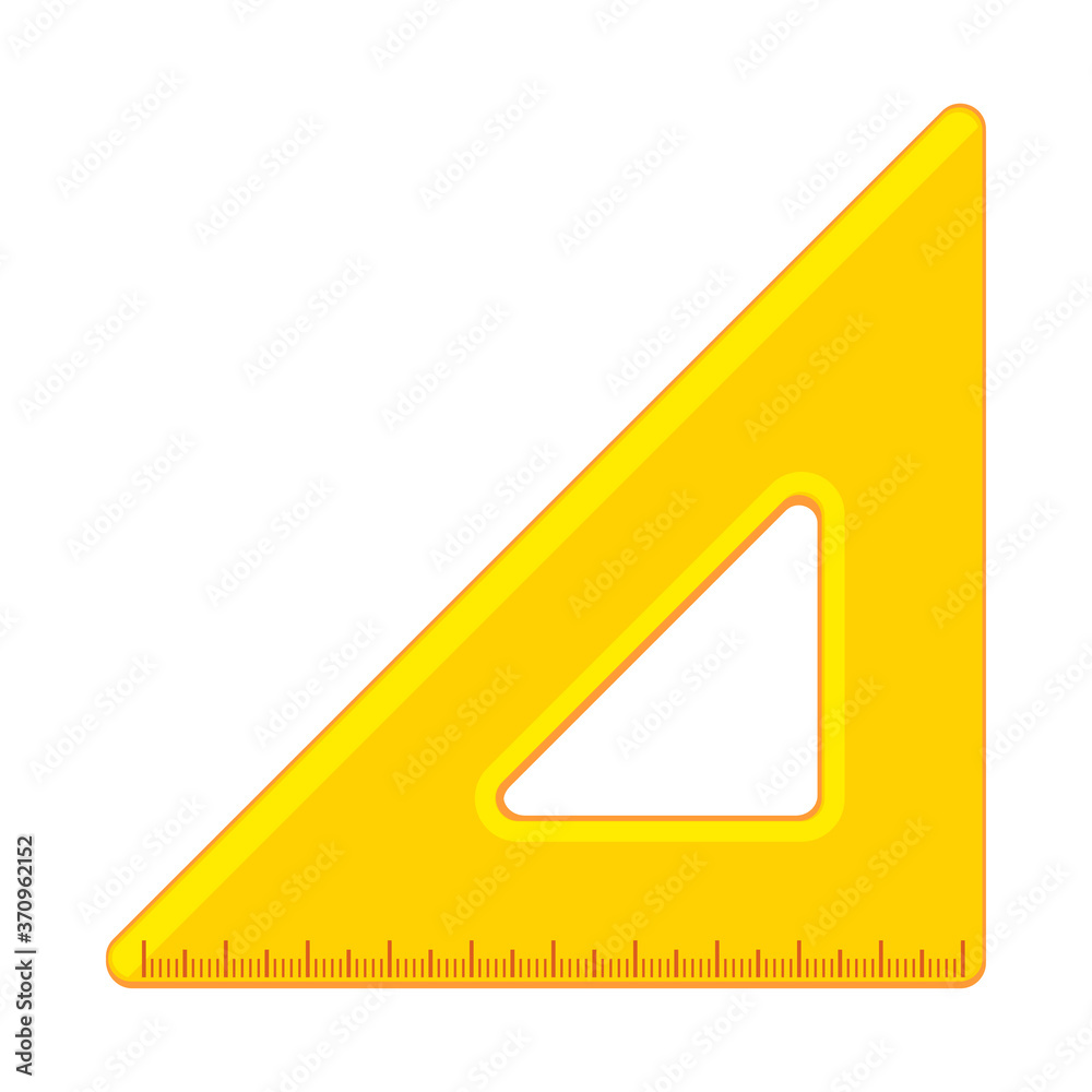Cartoon yellow triangle ruler icon. Flat vector illustration isolated ...