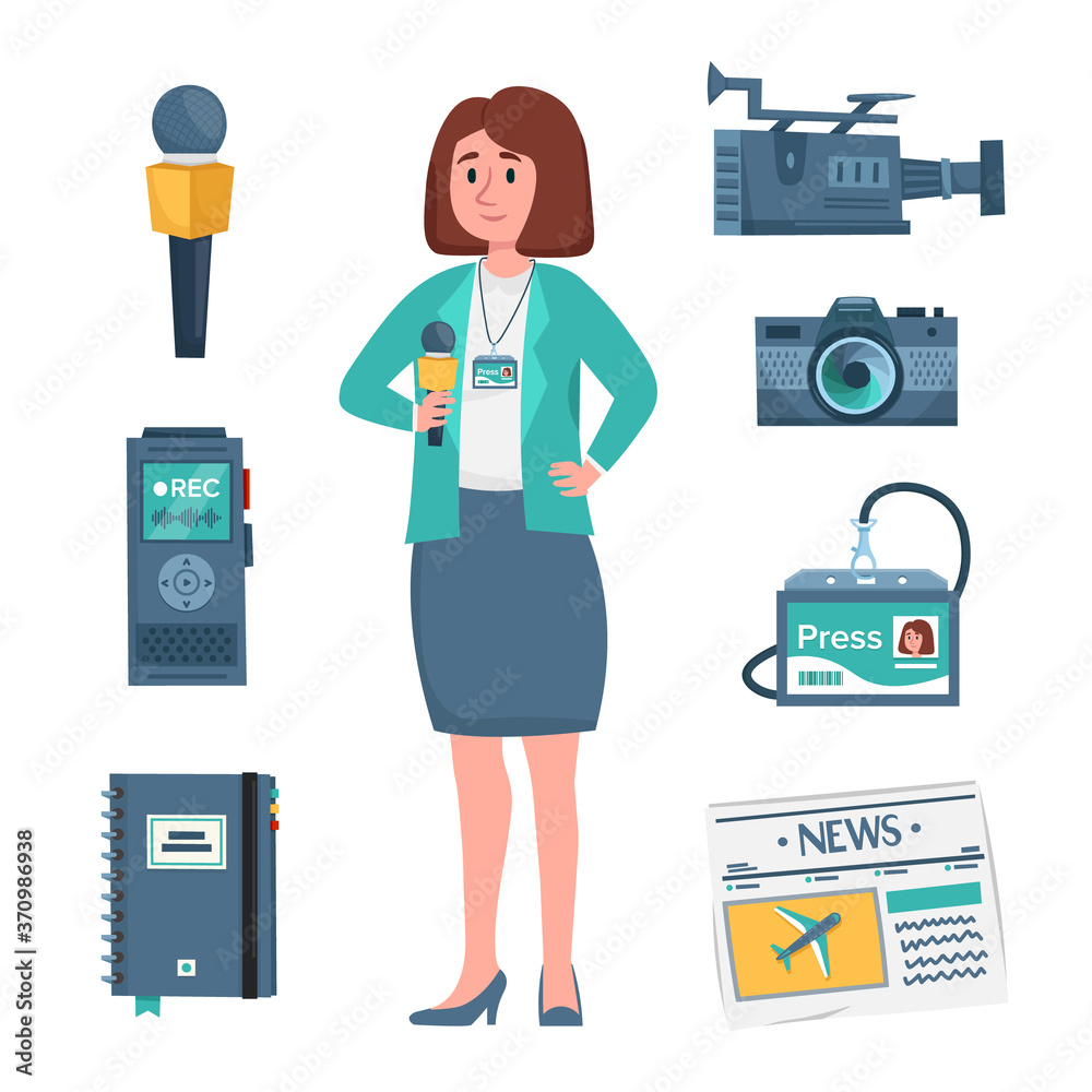 Woman journalist holding microphone. TV Correspondent or Reporter ...