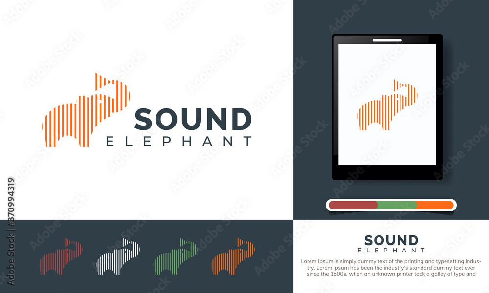 Elephant animal and trumpet instrument, logo design. Music, melody ...