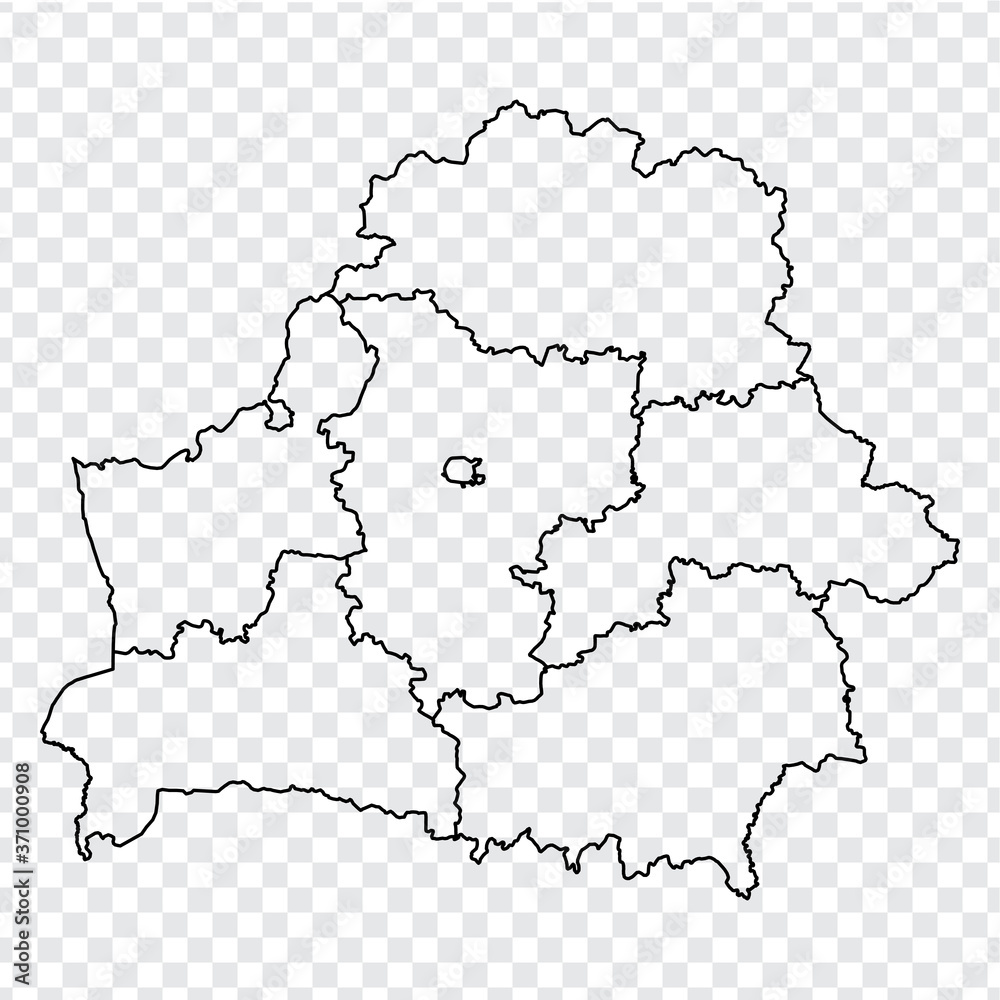 Blank map Republic of Belarus. High quality map of Belarus with districts on transparent ...