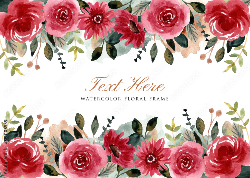 red green flower garden watercolor background frame Stock Vector ...