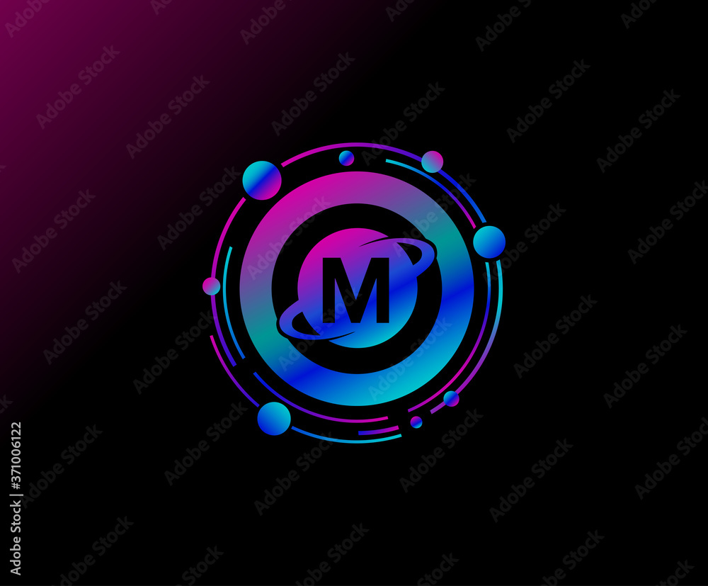 M Letter Design. Modern ring planet with line of orbit. Colorful ...