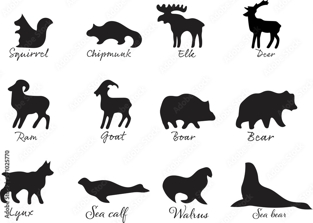 Black Shapes, Animals Vector Set Stock Vector | Adobe Stock