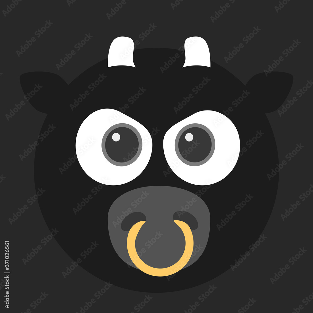 Cute square animal face series with angry bull face.Vector illustration ...