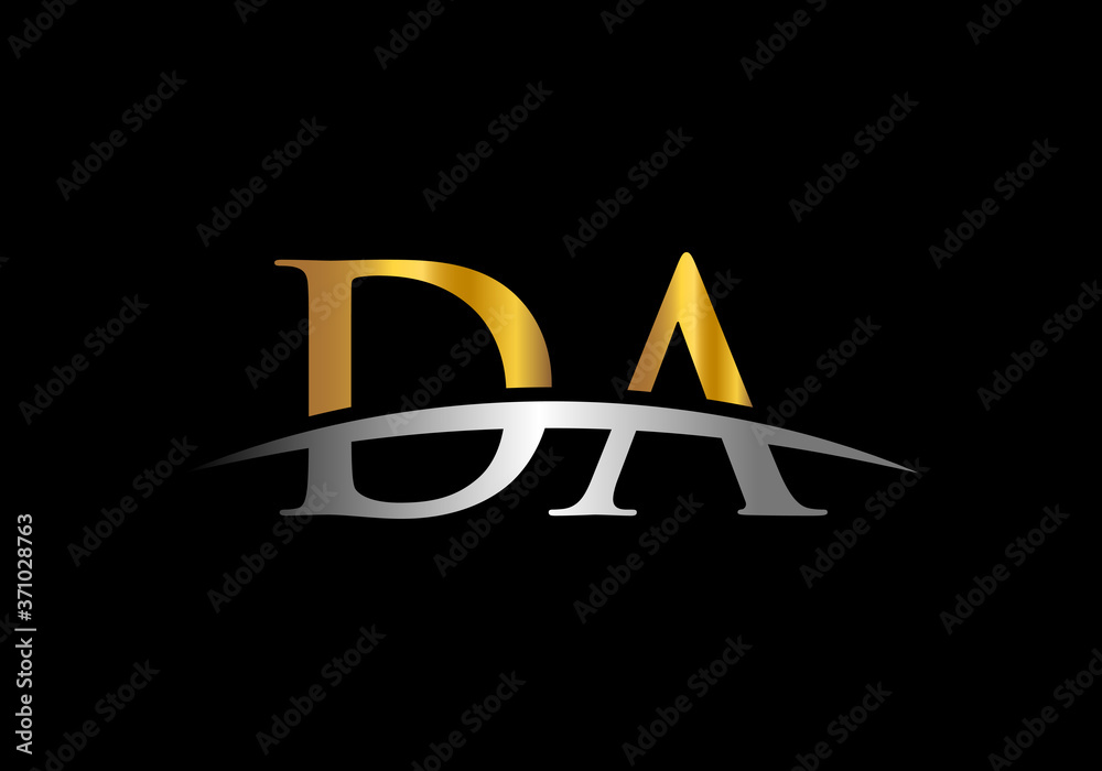 Initial DA logo design gold swoosh. vector DA logo for business and ...