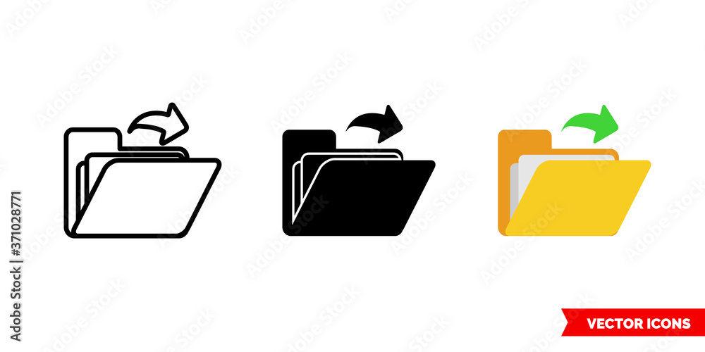 Open file icon of 3 types color, black and white, outline. Isolated ...