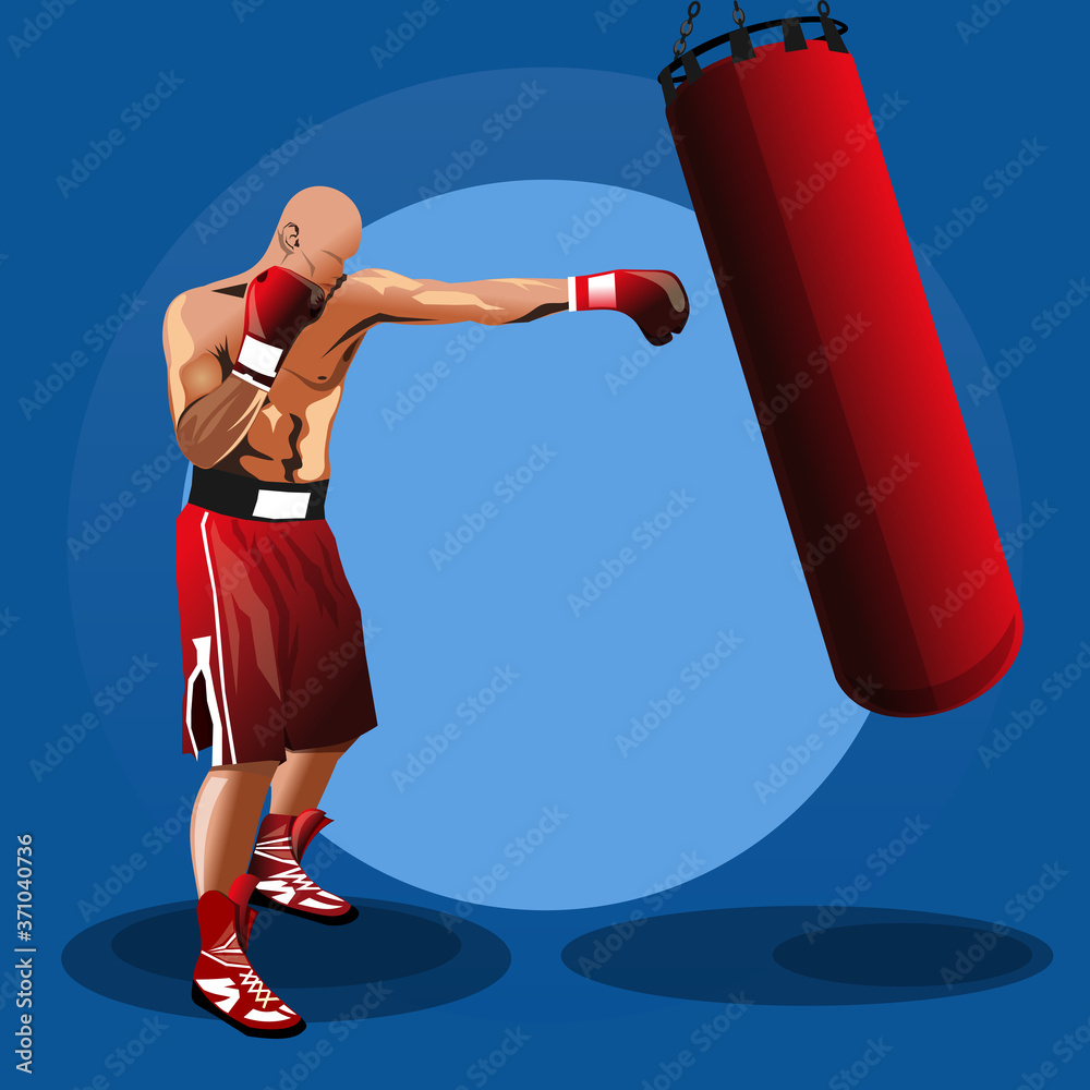 Boxer. Boxing logo. Training with punching bag. Boxing emblem, label ...