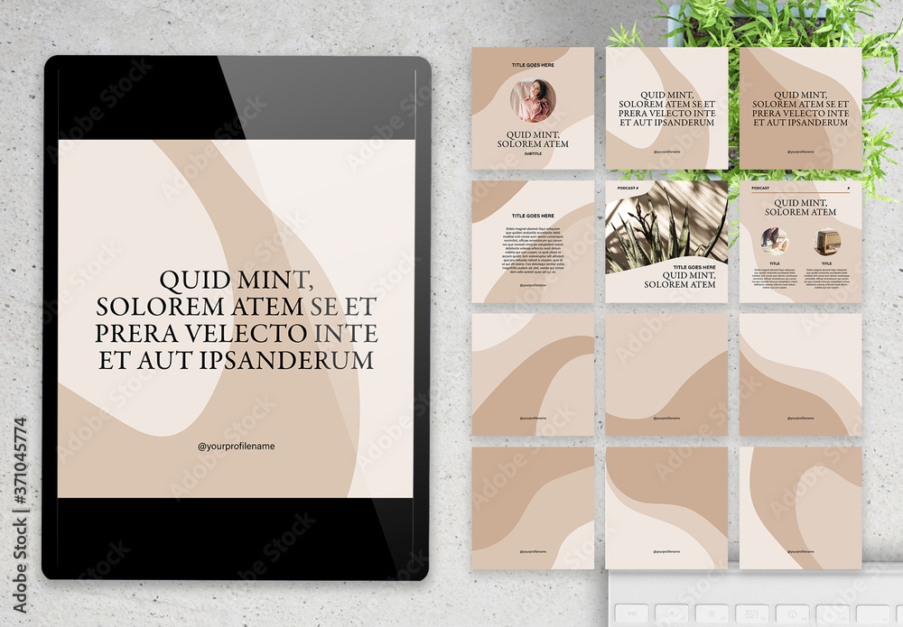 Social Media Post Layouts with Brown Organic Shapes Stock Template ...