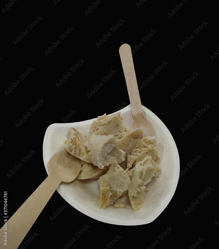 Top view of Indian sweet Anjir/ fig Kulfi /frozen dairy dessert rich in ...