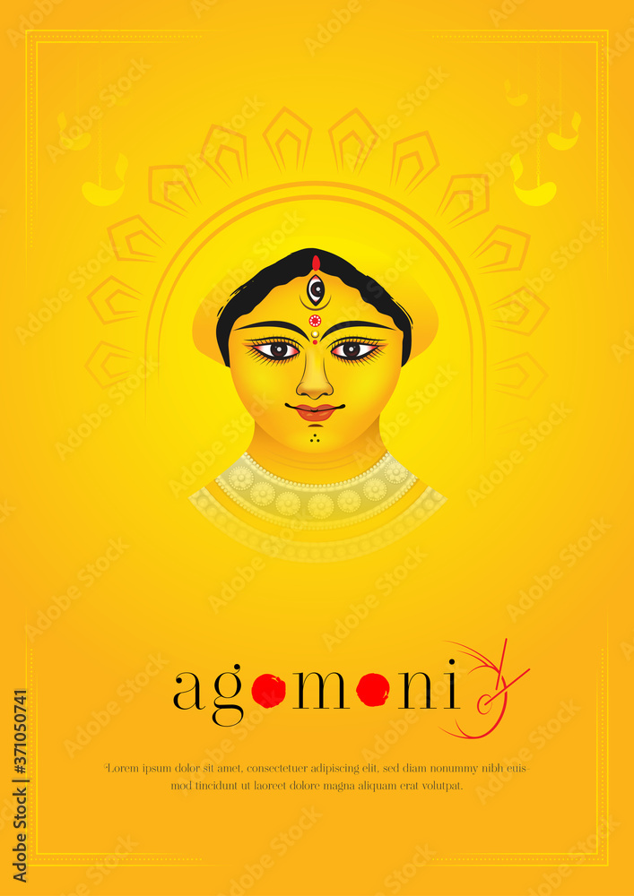 Durga Puja Agomoni Poster Background Template Vector Illustration Stock ...