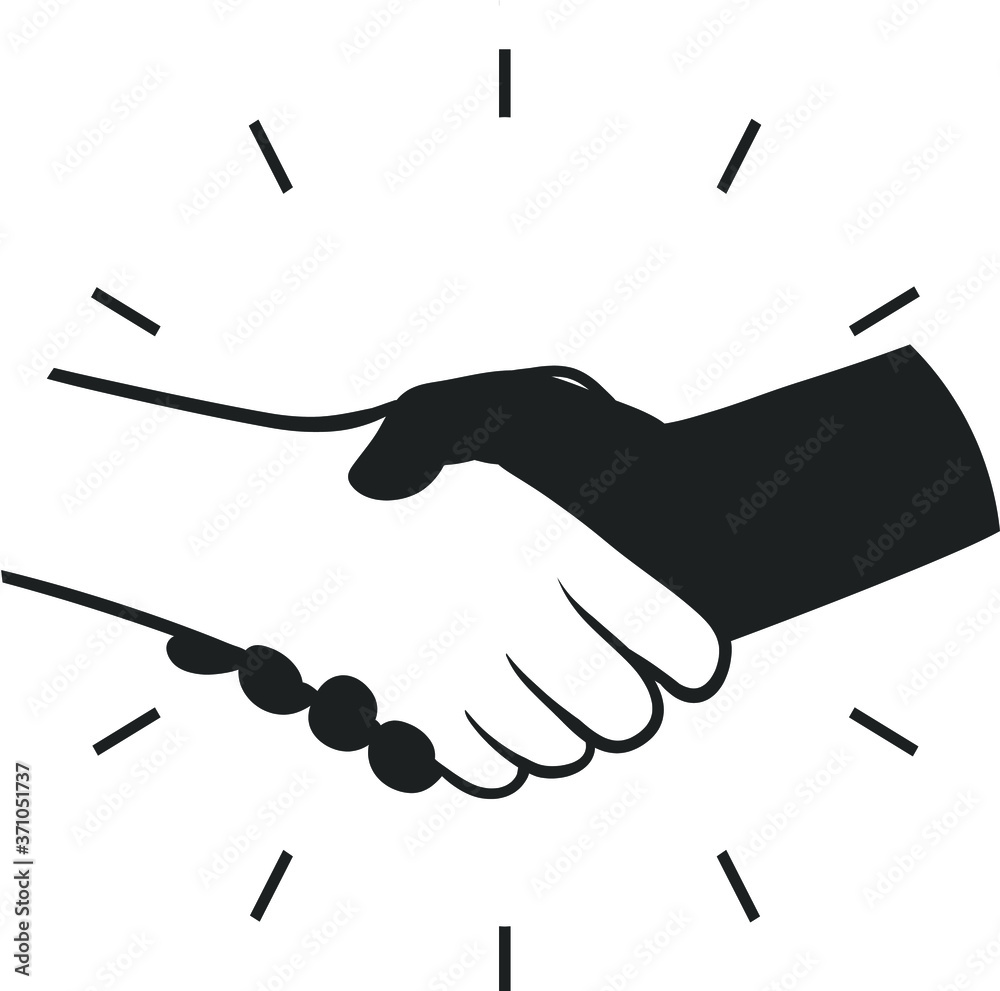 Handshake black and white sign vector logo template. Isolated sketch ...