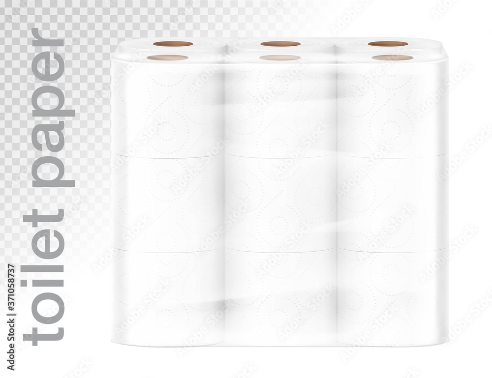 Set of toilet paper in film mockup. Vector illustration isolated on ...