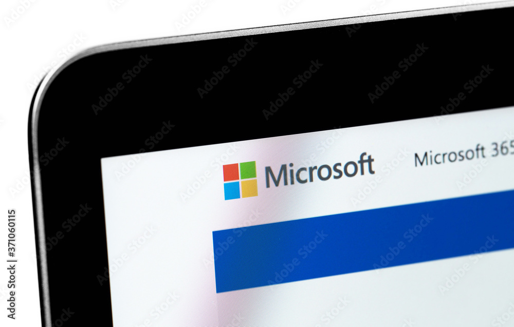Microsoft official website on the display notebook closeup. Microsoft ...