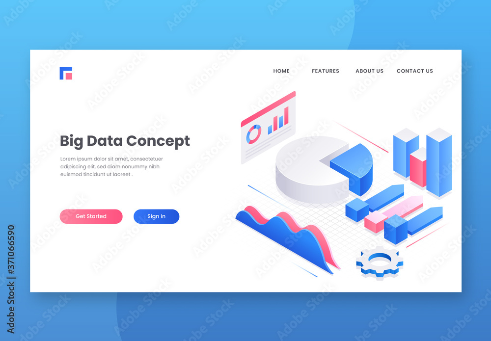 Big Data Website Hero Image Layout with Isometric Infographics ...