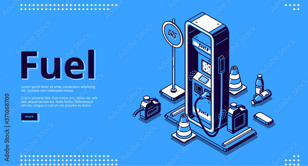 Fuel, petroleum fueling service isometric landing page. Gas, gasoline ...