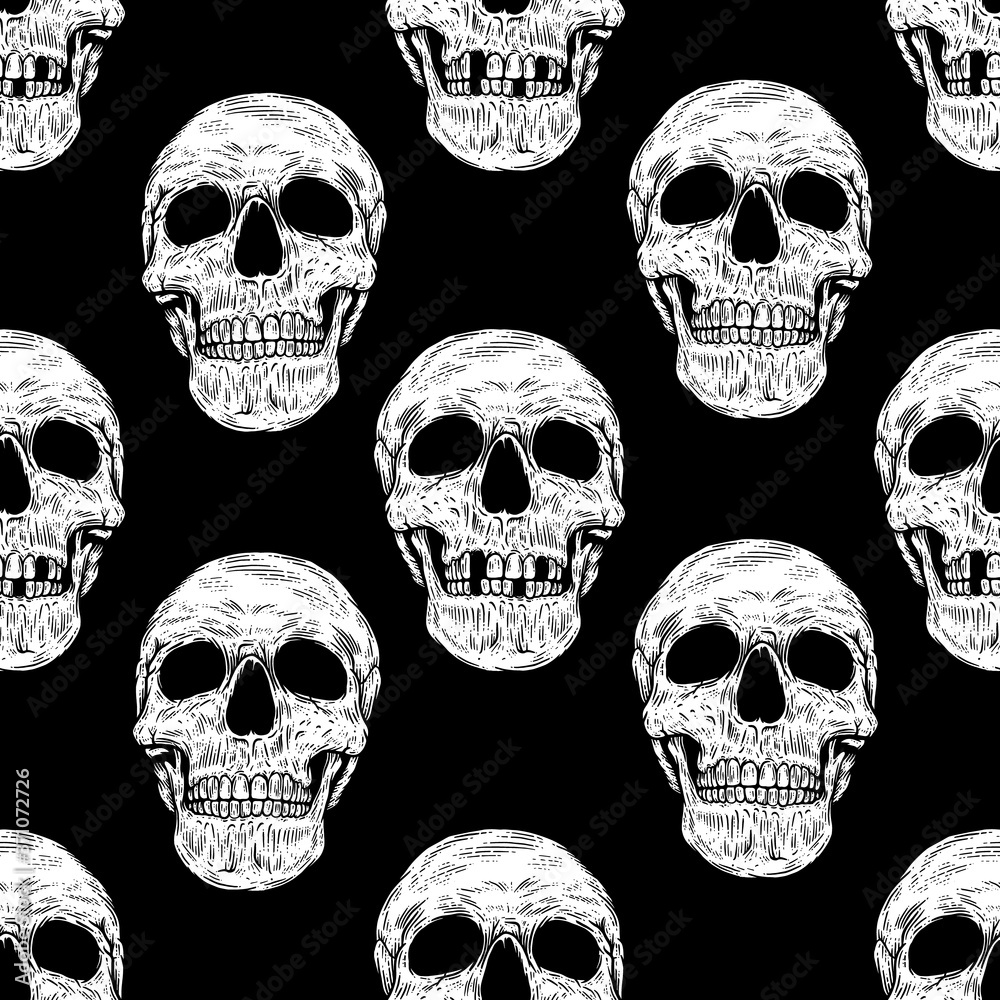Vintage engraving skulls seamless pattern. Template for your wallpaper ...