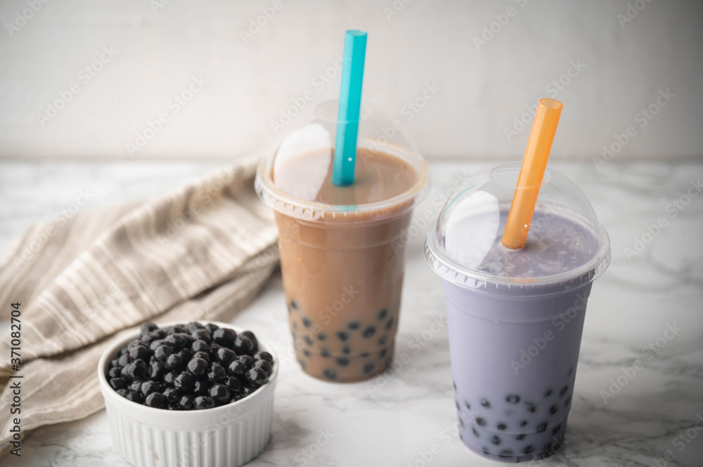 tapioca milk tea and taro potato tea Stock Photo | Adobe Stock
