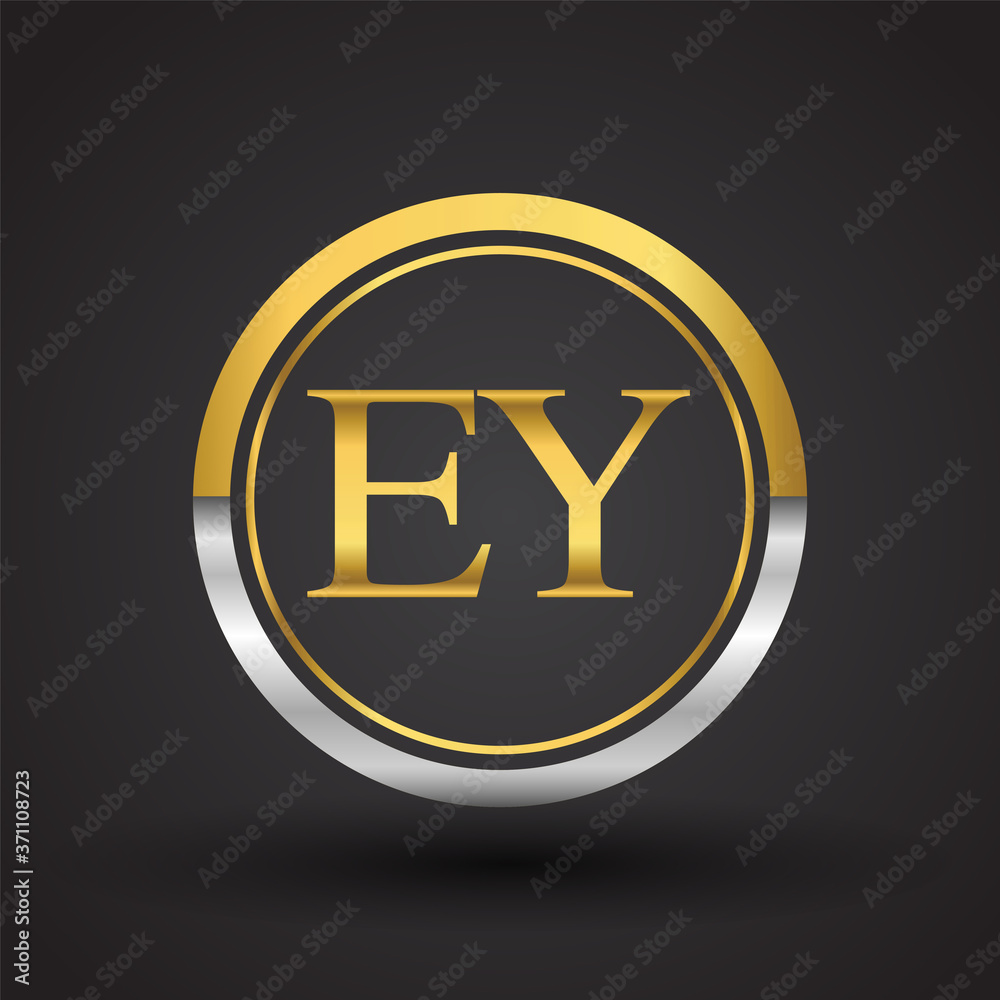 EY Letter logo in a circle, gold and silver colored. Vector design ...