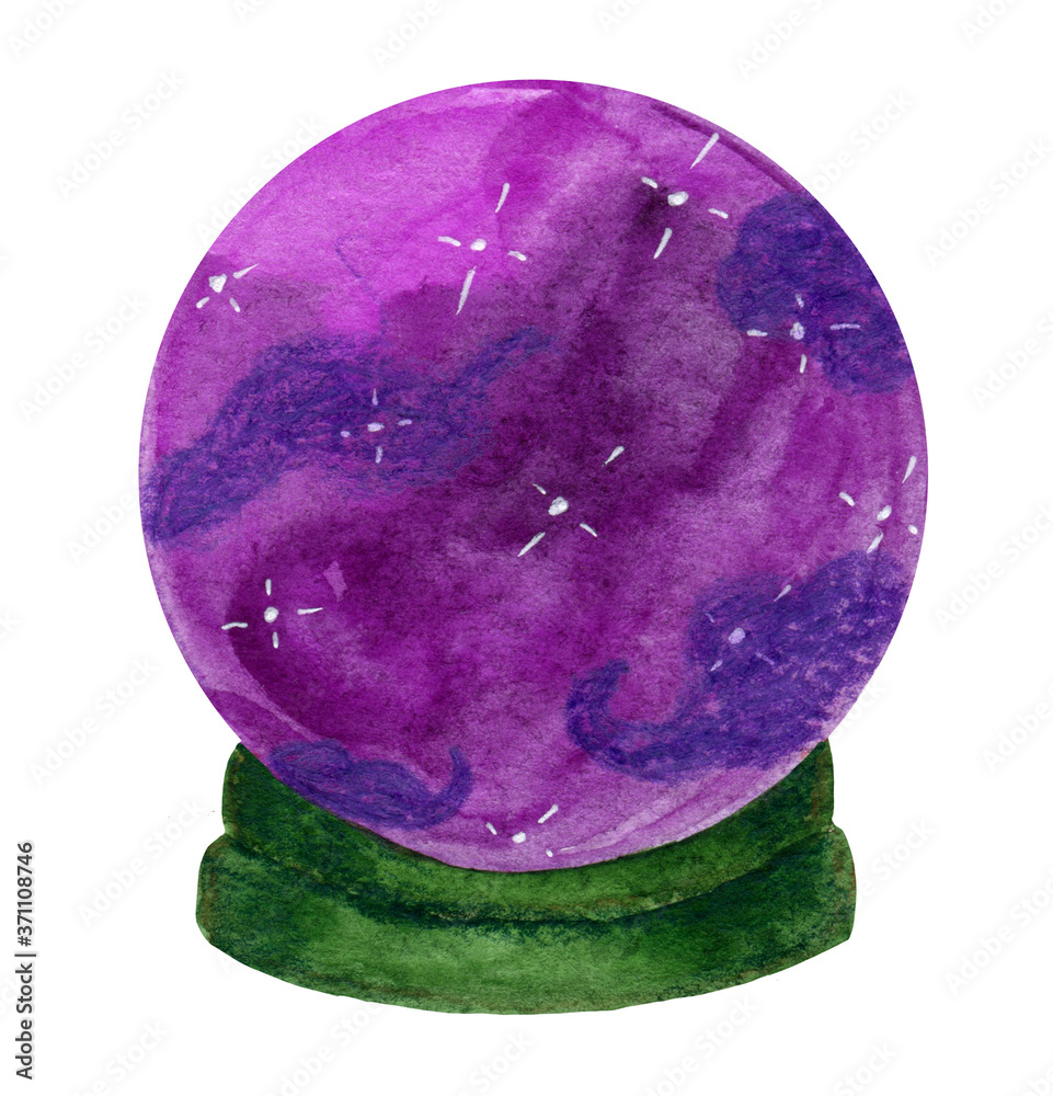 Purple, magic ball of the witch, for witchcraft. Childish illustration ...