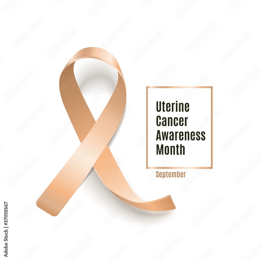 Uterine Cancer Month peach ribbon banner realistic vector illustration ...