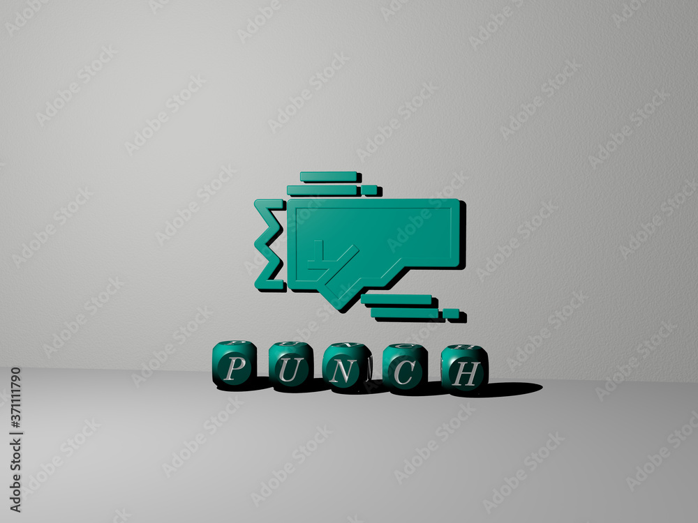 punch 3D icon on the wall and text of cubic alphabets on the floor - 3D ...