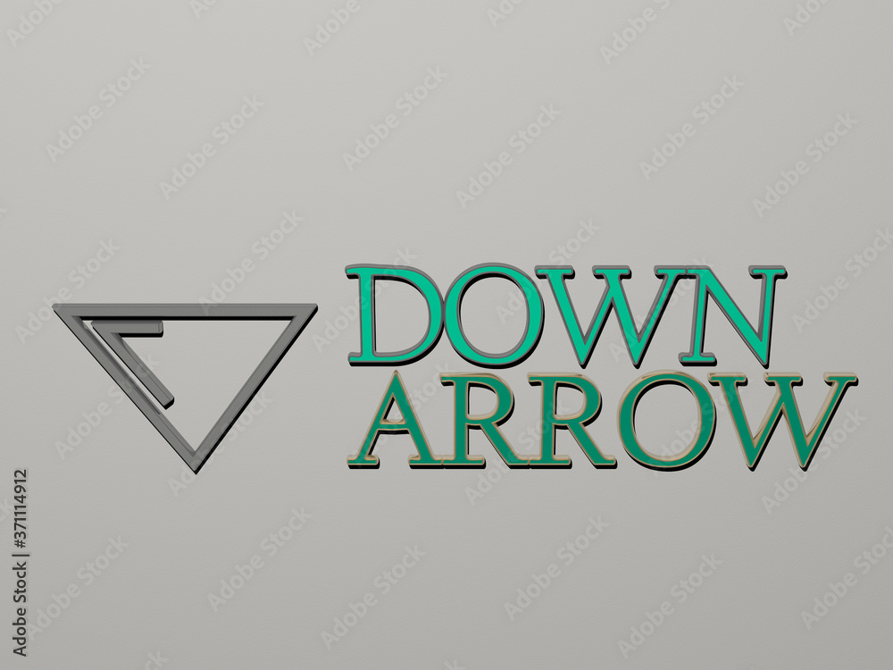 down arrow icon and text on the wall - 3D illustration for background ...