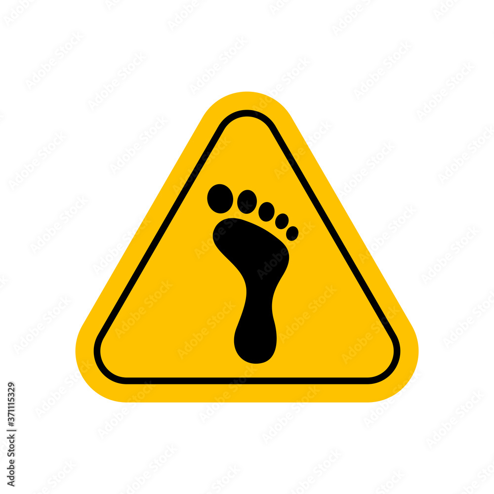 footprint warning sign, barefoot icon, caution footprint sign yellow ...