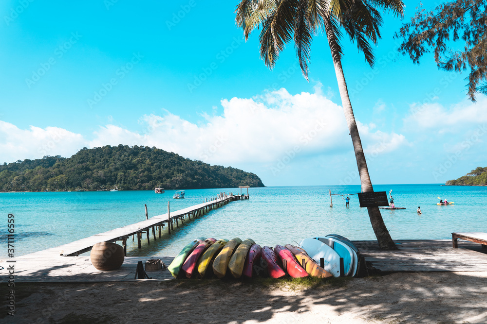 Coconut trees and the sky. Relaxing at the sea. Coconut trees and the ...