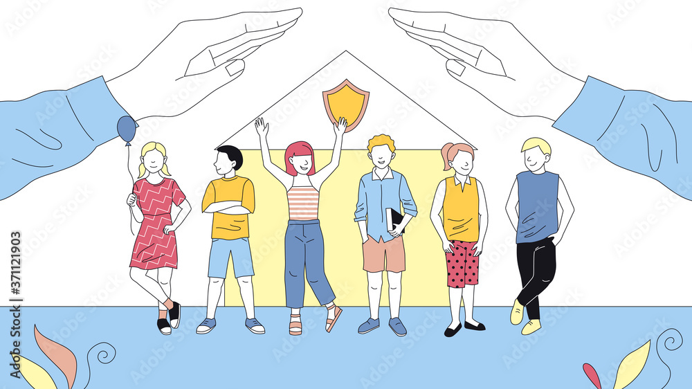 Protection Of Children And Childhood Concept Illustration In Flat Style ...