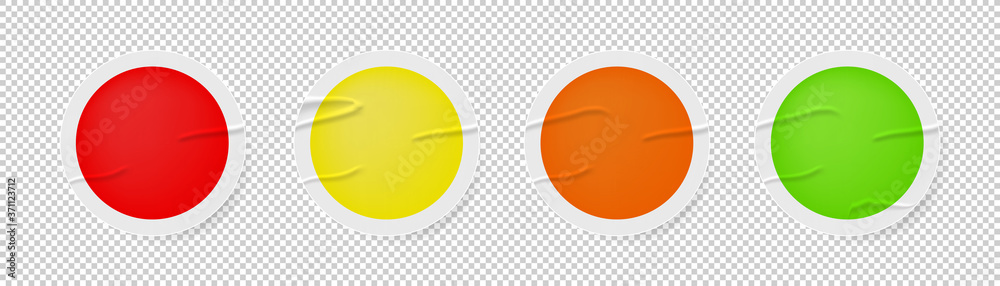 Sticker blank with wrinkles colored adhesive mock up set, round ...