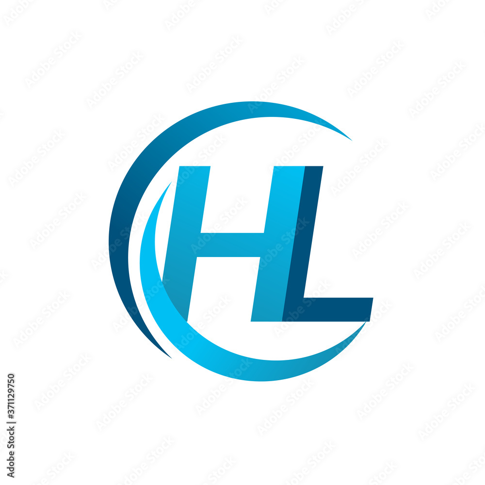 initial letter HL logotype company name blue circle and swoosh design ...