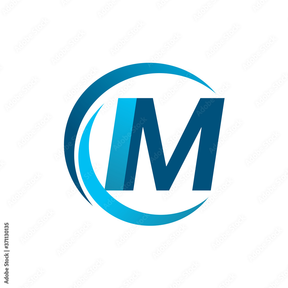 initial letter IM logotype company name blue circle and swoosh design ...