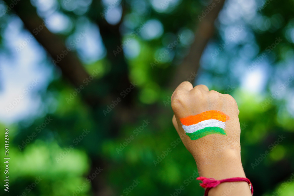 indian flag on hand and wrist of Indian child Stock Photo | Adobe Stock
