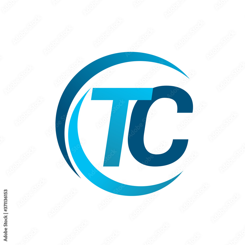 initial letter TC logotype company name blue circle and swoosh design ...