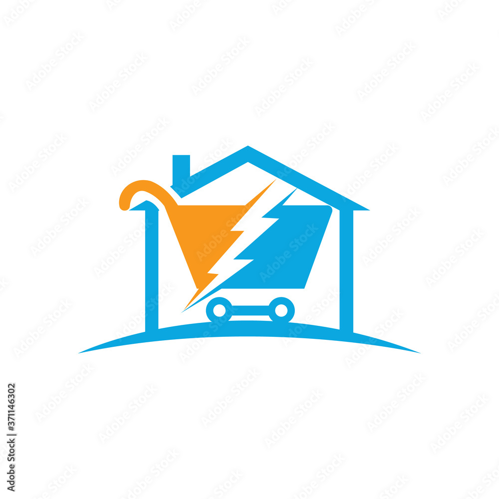 Fast Shopping vector logo design. Shopping cart with flash and home ...