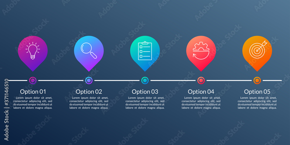 5 steps, option or levels info graphic design with five business icons ...