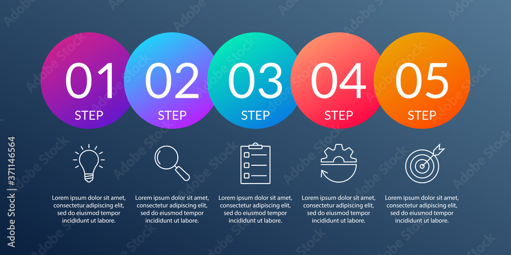 5 steps, option or levels info graphic design with five business icons ...