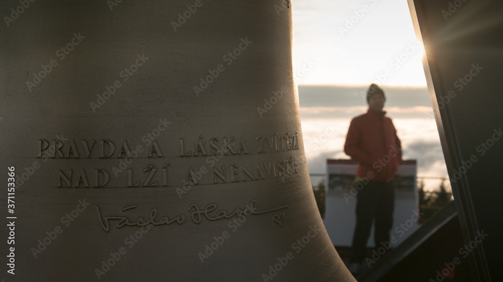Klet mountain - the bell of Vaclav Havel on the lookout tower Stock ...