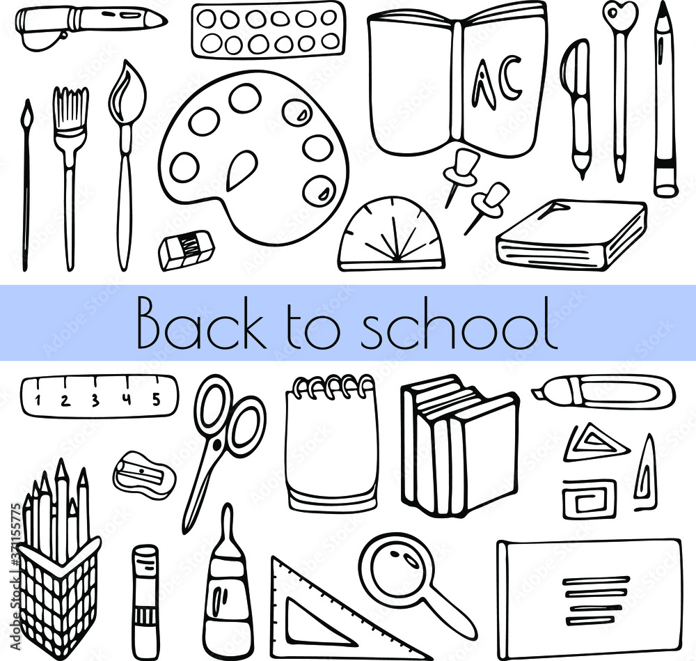 School supplies set. Vector clip art. Illustrator Stock Vector | Adobe ...