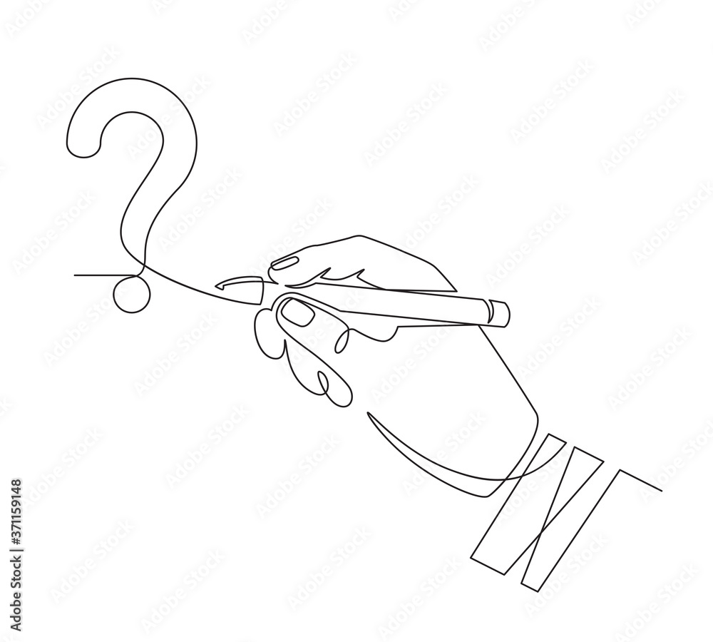 Hand writes question mark. Sketch one line hand draw question mark ...