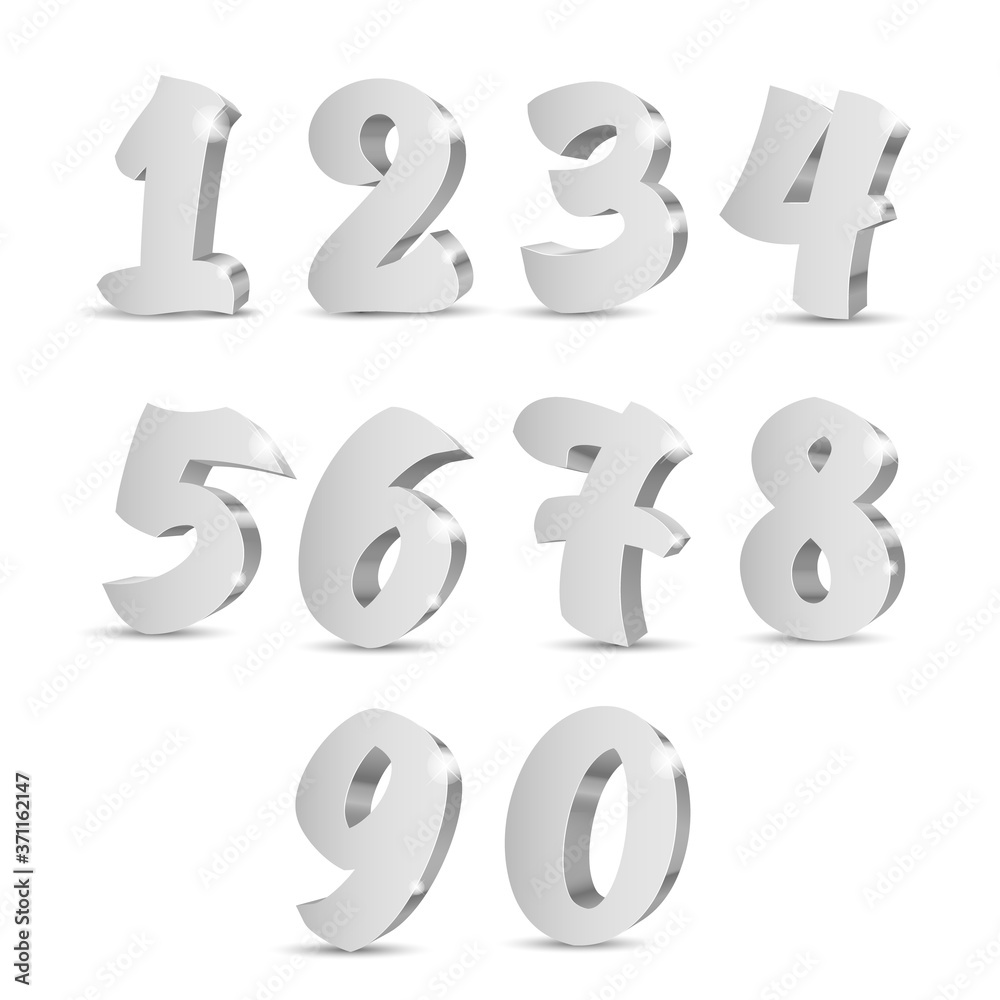 Silver 3d numbers. Symbol set. Vector illustration Stock Vector | Adobe ...