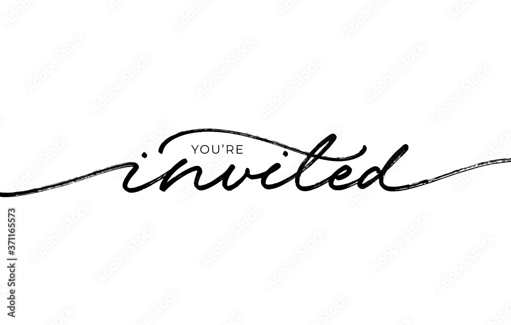 You're invited elegant black calligraphy. Hand drawn vector linear ...