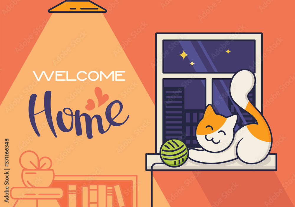 "welcome home" Kitten meets at home Stock Vector | Adobe Stock