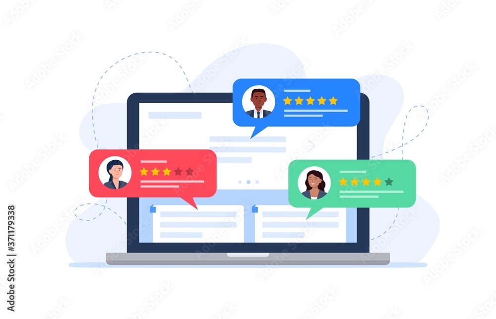 Feedback customers review on a laptop monitor. People evaluating ...