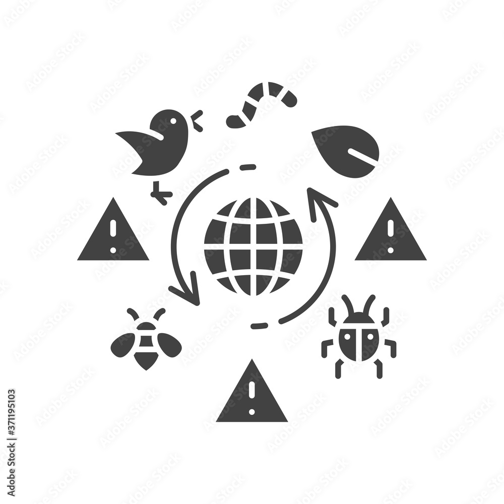 Biodiversity loss black glyph icon. Extinction animal species ...