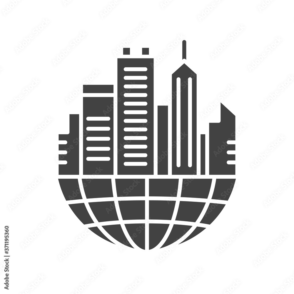 Urban sprawl black glyph icon. Urbanization. Expansion of megalopolises ...